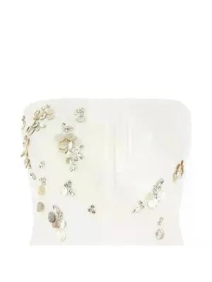 Alpha Studio Embellished Strapless Crop Top - White