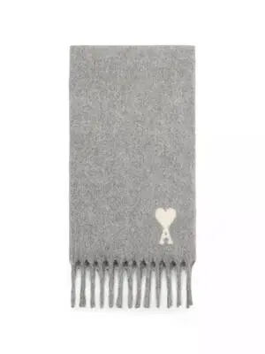 AMI Paris Alpaca Scarf With De Coeur - Grey