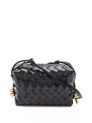 Bottega Veneta 2012-2026 Mini Lambskin Intrecciato Loop Camera Bag Crossbody Bag - Black