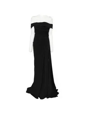 Zuhair Murad Off-shoulder Draped Gown - Black