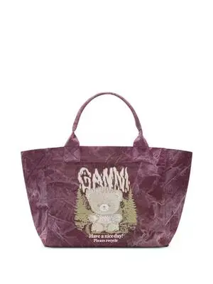 GANNI Medium Graphic-print Tote Bag - Pink