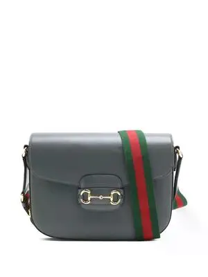 Gucci 2016-2026 Large Calfskin Web Horsebit 1955 Crossbody Bag - Grey