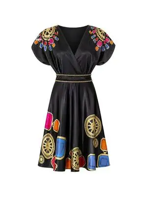 ALLURE Jewel-print V-neck Mini Dress - Black