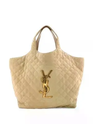 Saint Laurent Icare Shopping Quilted Nubuck Maxi Tote Bag - Neutrals