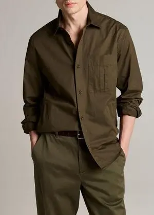 Vince Cotton Split-yoke Overshirt - Night Leaf