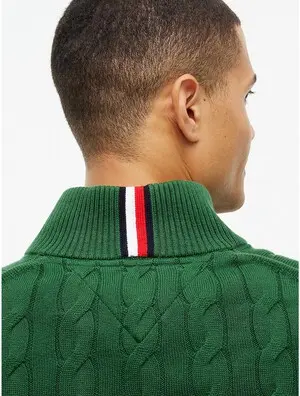 Tommy Hilfiger Cable Knit Striped Quarter-zip Sweater