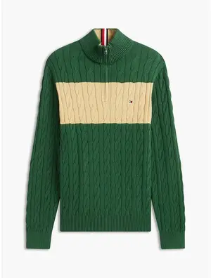 Tommy Hilfiger Cable Knit Striped Quarter-zip Sweater