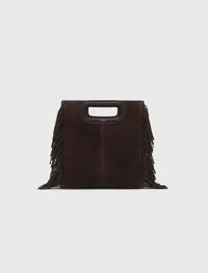 Maje Suede M Bag With Fringe - Dark Brown