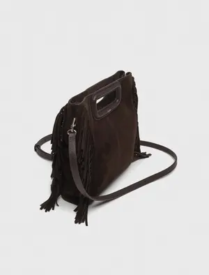 Maje Suede M Bag With Fringe - Dark Brown