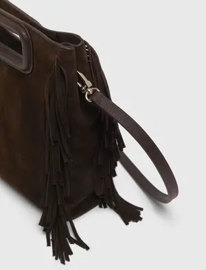 Maje Suede M Bag With Fringe - Dark Brown