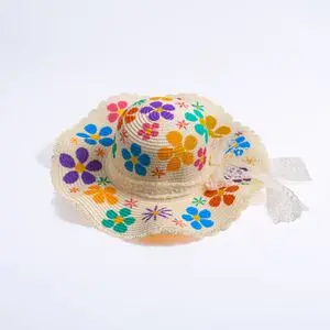 HEARTFELT LAYERS Hand-painted Floral Straw Sun Hat - White
