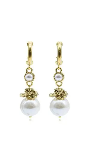 BAYEMEYC Gold / White Ophira Pearl Dangle Earrings - Gold/white
