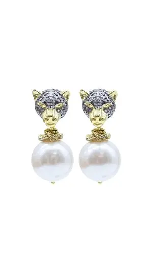BAYEMEYC Feline Pearl Dangle Earrings - Gold
