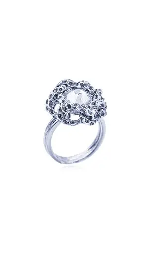 BAYEMEYC Noctavia Crystal Statement Ring - Silver