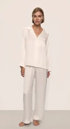 Eberjey Inez Washable Silk Long PJ Set Ivory
