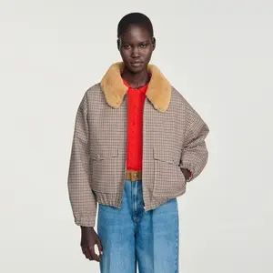 Sandro Faux Fur-lined Check Coat