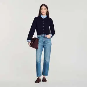 Sandro Two-tone Origami Collar Cardigan - Navy Blue