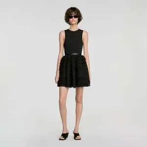 Sandro Short Ruffled Lace Dress - Black