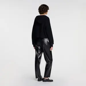 Sandro Hooded Cardigan With Leather Trim