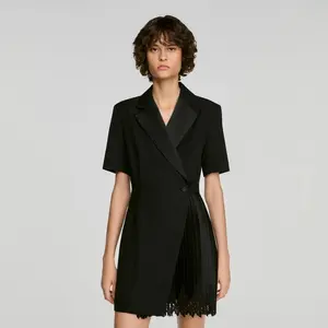 Sandro Short Lace Wrap Dress With Tailored Collar