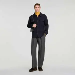 Sandro Boiled Wool Overshirt - Navy Blue
