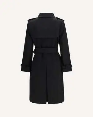 Burberry Long Gabardine Trench Coat With Check Collar