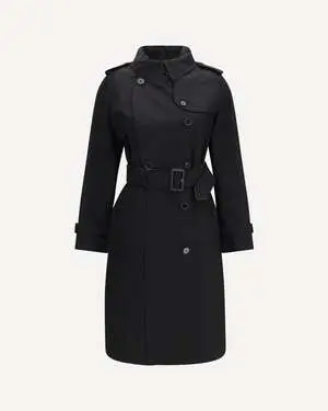 Burberry Long Gabardine Trench Coat With Check Collar