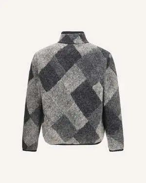 Moncler Wool Blend Zip Cardigan With Diamond Pattern