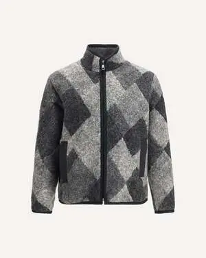 Moncler Wool Blend Zip Cardigan With Diamond Pattern