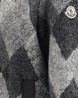 Moncler Wool Blend Zip Cardigan With Diamond Pattern