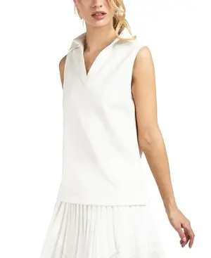 ELLE COLLECTION Sleeveless Polo - White