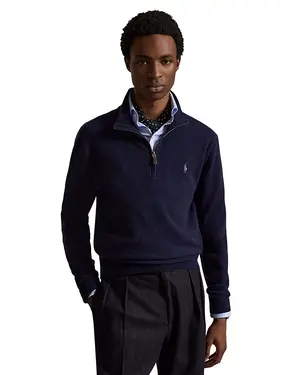 Polo Ralph Lauren Quarter Zip Merino Wool Sweater Hunter Navy