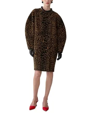 Carolina Herrera Wool Printed Cocoon Coat - Brown/black