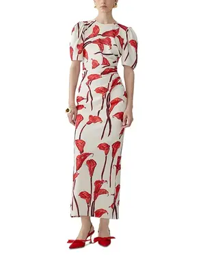 Carolina Herrera Printed Short Sleeve Ankle Dress - Ceramic Multi