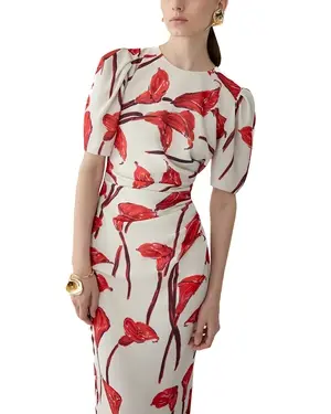 Carolina Herrera Printed Short Sleeve Ankle Dress