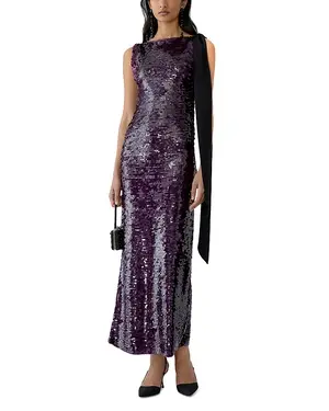 Carolina Herrera Sequin Embellished Boat Neck Dress - Plum