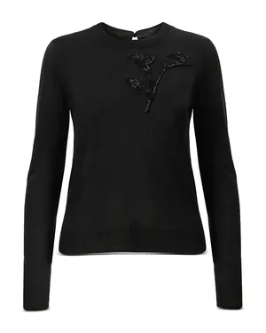 Carolina Herrera Embellished Long Sleeve Crewneck Sweater