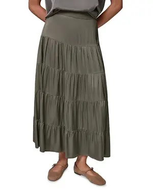 DONNA KARAN WEEKEND Satin Tiered Prairie Skirt - Sage