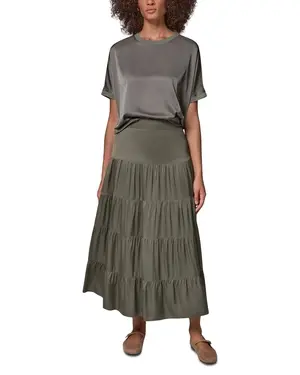 DONNA KARAN WEEKEND Satin Tiered Prairie Skirt - Sage