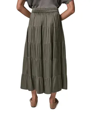 DONNA KARAN WEEKEND Satin Tiered Prairie Skirt - Sage