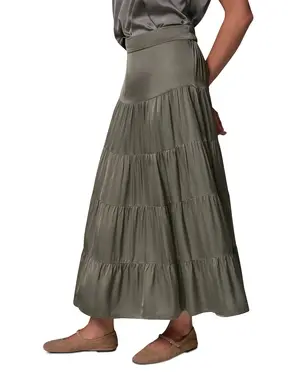 DONNA KARAN WEEKEND Satin Tiered Prairie Skirt - Sage