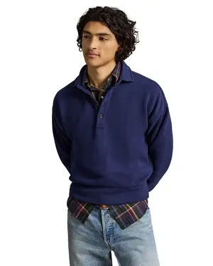 Polo Ralph Lauren Suede Heritage Rib Knit Sweater Navy