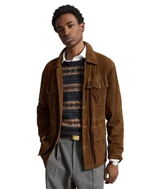 Polo Ralph Lauren Suede Leather Cargo Pocket Utility Jacket - Smith Brown