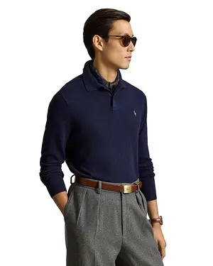Polo Ralph Lauren Knit Wool Polo Collar Logo Sweater - Hunter Navy