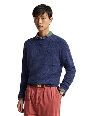 Polo Ralph Lauren Suede Elbow Patch Wool Blend Crewneck Sweater - Basalt Navy Heather