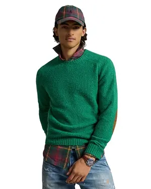 Polo Ralph Lauren Suede Elbow Patch Wool Blend Crewneck Sweater - Basil Green