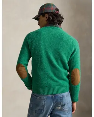 Polo Ralph Lauren Suede Elbow Patch Wool Blend Crewneck Sweater - Basil Green