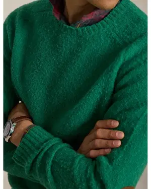 Polo Ralph Lauren Suede Elbow Patch Wool Blend Crewneck Sweater - Basil Green