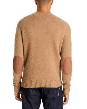 Polo Ralph Lauren Suede Elbow Patch Wool Blend Crewneck Sweater - Crouton Tan Heather