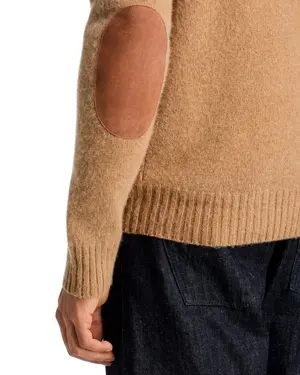 Polo Ralph Lauren Suede Elbow Patch Wool Blend Crewneck Sweater - Crouton Tan Heather